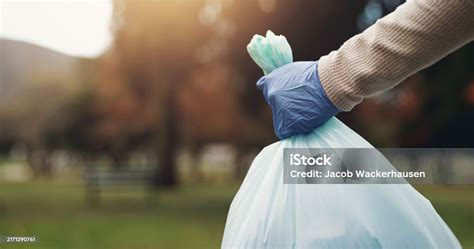 공원 자원 봉사자 및 쓰레기 수거 지속 가능성 및 녹색 Ngo 프로젝트를위한 가방을 가진 사람의 손 청소 자연 및 쓰레기를 위한 플라스틱을 사용하는 작업자 지역 사회 보호