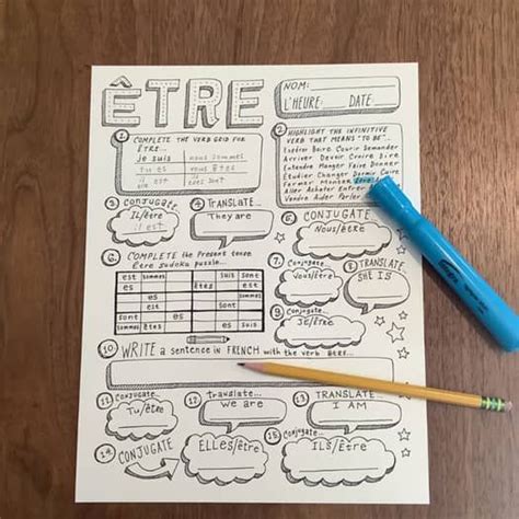French Verb Etre Worksheet Verb Conjugation Translation French Verbs