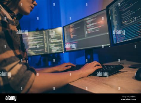 Cropped Close Up Photo Of Interested Focused Coder Hard Working