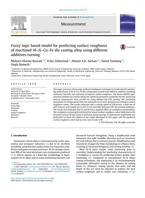 Solution 2015 59 Fuzzy Logic Based Model For Predicting Surface Roughness Of Machined Al Si Cu