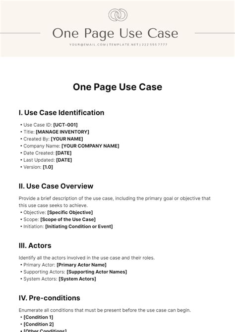 Free One Page Use Case Template To Edit Online