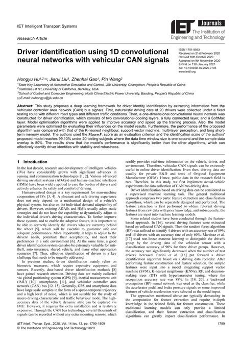 Pdf Driver Identification Using 1d Convolutional Neural Networks With