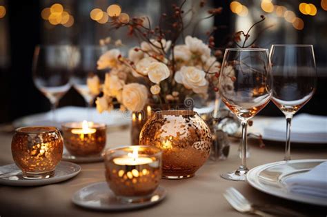 Elegant Table Setting In Restaurant Selective Focus Table Set For An Event Party Or Wedding