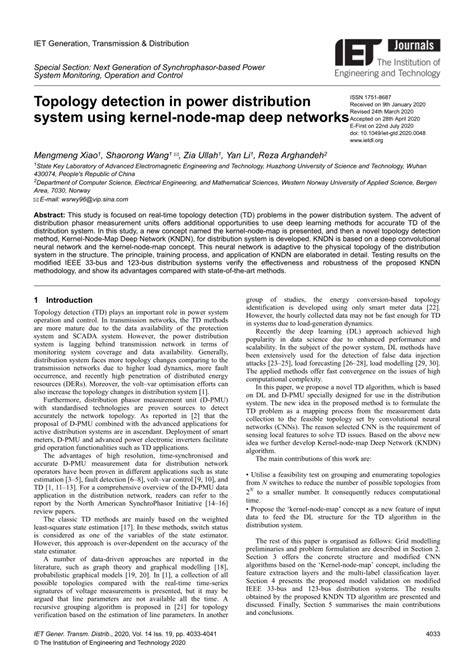 Topology Detection In Power Distribution System Using Kernel Node Map Deep Networks Request Pdf