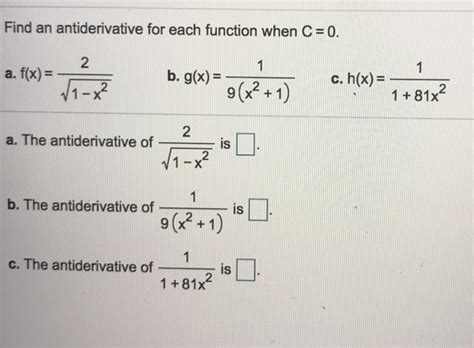 Solved Find An Antiderivative For Each Function When C Chegg Com