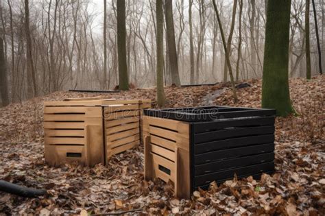 Composting Bins Made Of Metal Or Wood With Drainage Holes And Air
