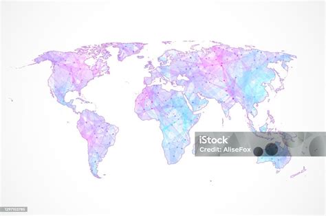 세계의 통신 네트워크지도 행성의지도 플렉서스 월드 맵 글로벌 소셜 네트워크 행성 지구와 푸른 미래 배경 인터넷과 기술 벡터 그림입니다 세계지도에 대한 스톡 벡터 아트 및
