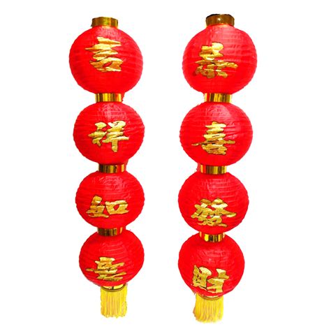 摩達客 農曆春節元宵 恭喜發財吉祥如意 四字中型掛飾燈籠串對聯 一組兩串不含燈 其他節慶佈置 裝扮 Yahoo奇摩購物中心