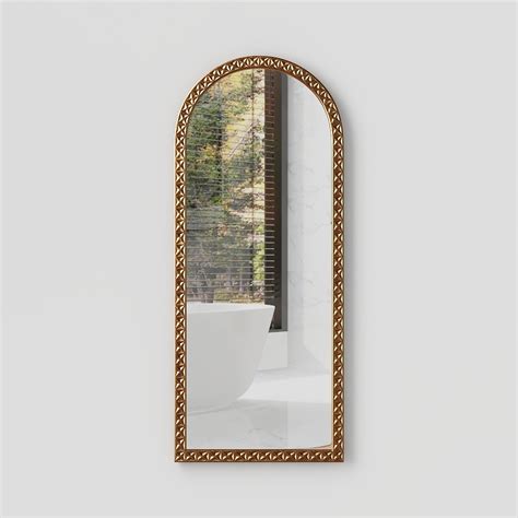 472 Large Long Arch Natural Carved Wood Full Length Wall Mirror Decor