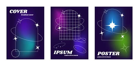 기하학적 모양이 있는 흐릿한 그라데이션 배경 기하학적 요소로 설정된 Y2k 포스터 현대적인 벽지 디자인은 유혹적이고 잔인함에서 영감을 받았습니다 벡터 그림 0명에 대한 스톡