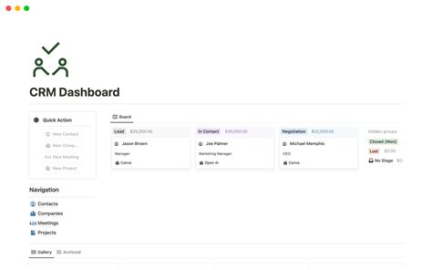 ultimate crm dashboard notion template
