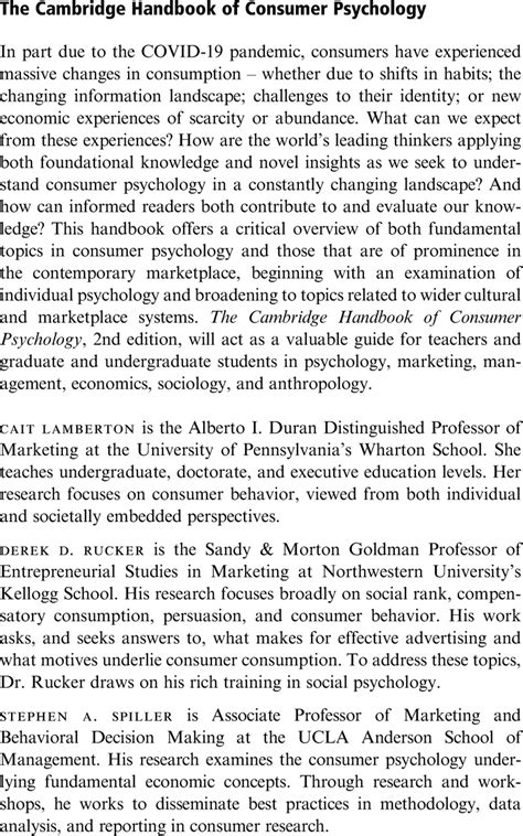Cambridge Handbooks In Psychology The Cambridge Handbook Of Consumer