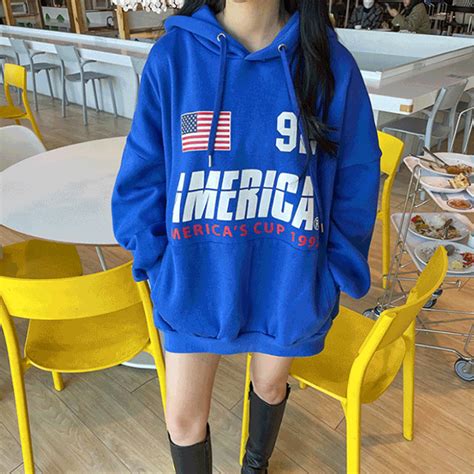 남녀공용 아메리카 오버핏 기모 후드 롱 맨투맨 루즈핏 하의실종 티셔츠 에이블리