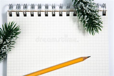 Open Blank Spiral Notepad With Yellow Pencil Christmas Concept F Stock Image Image Of