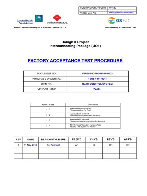 V P 205 1341 0011 M 0002 Factory Acceptance Test Procedure