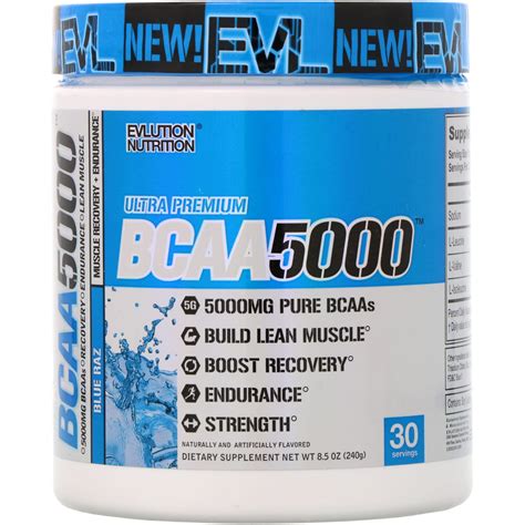 EVLution Nutrition, Ultra Premium BCAA 5000, Blue Raz, 8.5 oz (240 g ...