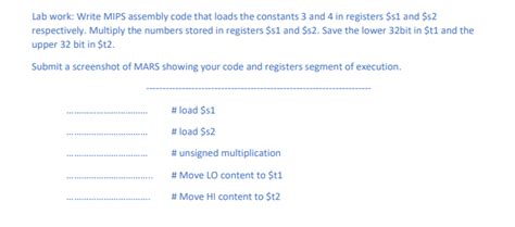 Solved Lab Work Write Mips Assembly Code That Loads The