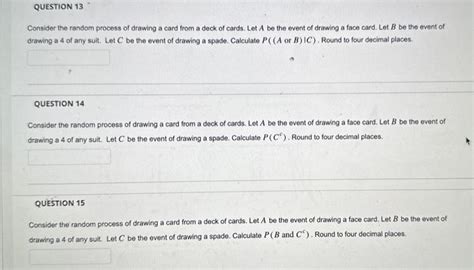 Solved Consider The Random Process Of Drawing A Card From A Chegg