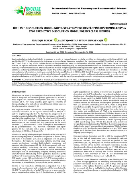 Pdf Biphasic Dissolution Model Novel Strategy For Developing