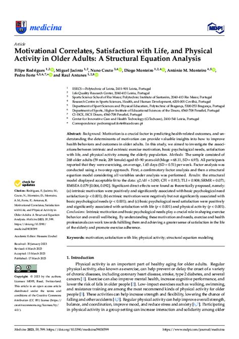 Pdf Motivational Correlates Satisfaction With Life And Physical Activity In Older Adults A