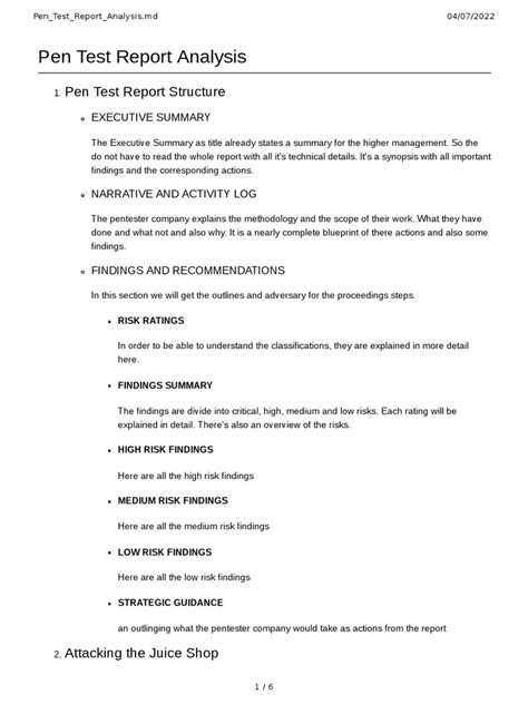 Pen Test Report Structure Pdf Penetration Test Computing