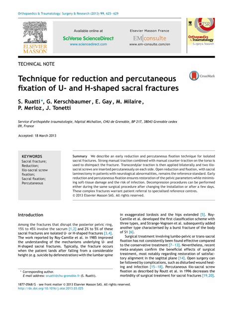 Pdf Technique For Reduction And Percutaneous Fixation Of U And H Shaped Sacral Fractures