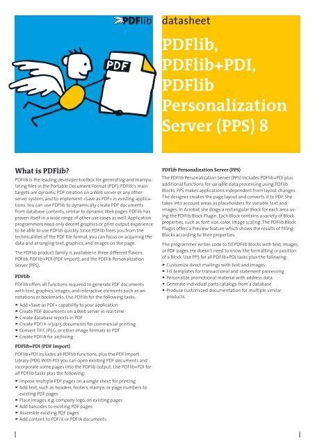Pdflib Pdflibpdi Personalization Server Data Sheet