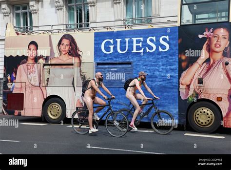 London UK 14th Aug 2021 Naked Cyclists Taking Part In The World