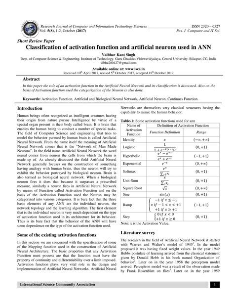 Pdf Classification Of Activation