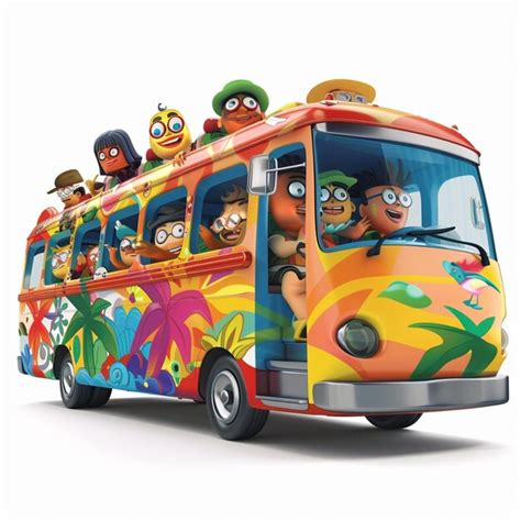 Premium Vector A Colorful Bus With Cartoon Characters On The Side And