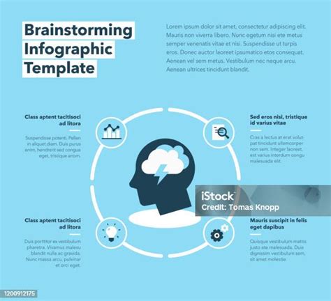 주요 기호와 콘텐츠에 대한 장소로 머리와 인포 그래픽 템플릿 브레인 스토밍 파란색 버전 개념에 대한 스톡 벡터 아트 및 기타 이미지 개념 개념과 주제 과학 Istock