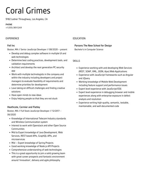 JavaScript Developer Resume Samples Velvet Jobs