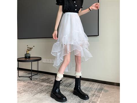 예거조아 여름 신상 메쉬 프릴 레이스 숏스커트 언발 머메이드 롱치마 유니크 시스루 캉캉 레이어드 스커트