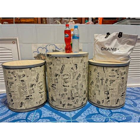 ชุดโต๊ะเก้าอี้นั่งถังกระดาษอัด3ตัวลายวินเทจติดwallpaper Pitayajames Thaipick