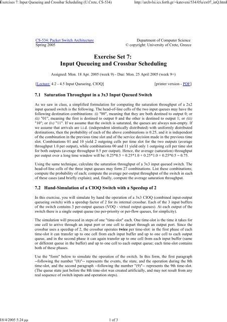 Exercises 7 Input Queueing And Crossbar Scheduling Ucrete Ics