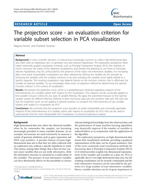 Pdf The Projection Score An Evaluation Criterion For Variable Subset Selection In Pca