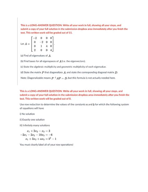 Linear Algebra EXAMS QUESTIONS MATH Studocu