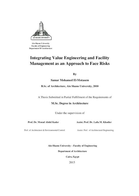 Pdf Integrating Value Engineering And Facility Integrating Value Engineering And Facility