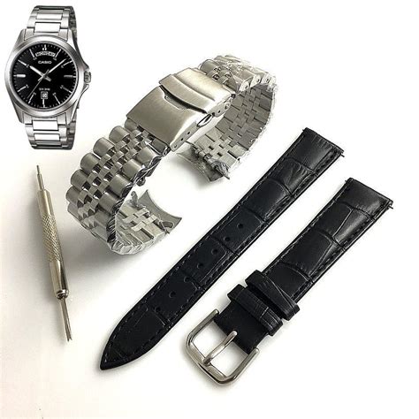 Steel And Leather Strap Replacement Watch Band Fits Casio Mtp 1370 Mtp1370d 1a1