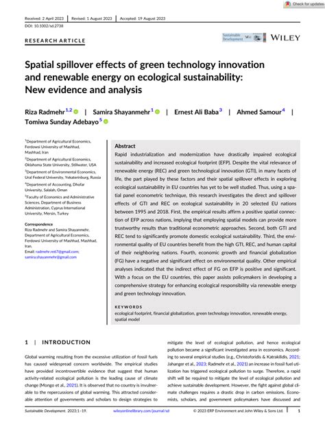 Pdf Spatial Spillover Effects Of Green Technology Innovation And Renewable Energy On