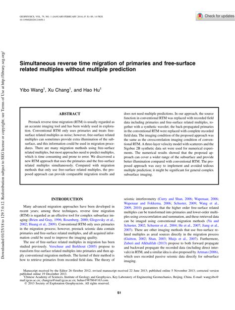 Pdf Simultaneous Reverse Time Migration Of Primaries And Free Surface Related Multiples