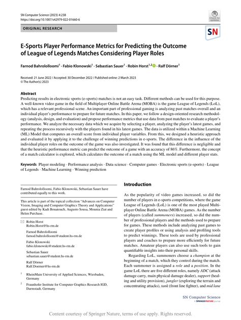 Pdf E Sports Player Performance Metrics For Predicting The Outcome Of
