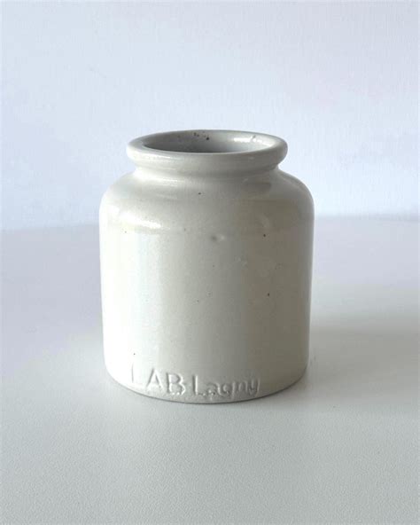 French Mustard Pot Creamy Glaze Lab Lagny Pottery France Rustic