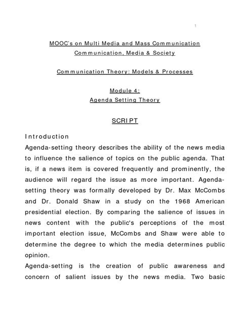 Agenda Setting Theory Swayam Pdf Framing Social Sciences Social Psychology