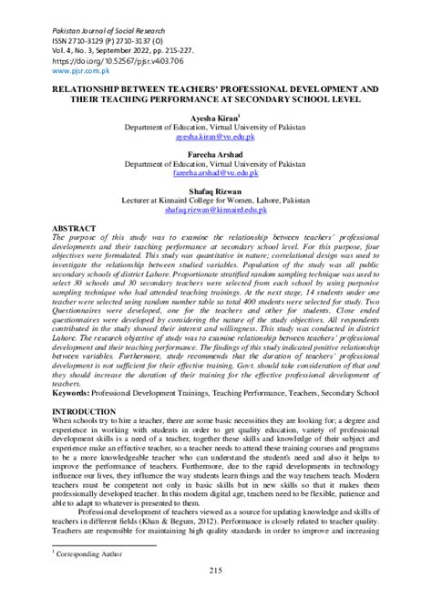 Pdf Relationship Between Teachers Professional Development And Their