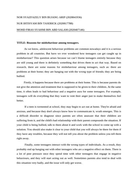 Reasons For Misbehavior Among Teenagers Pdf