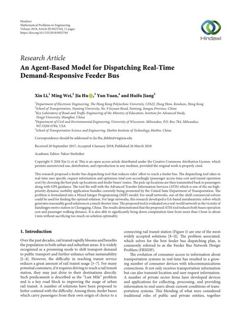 Pdf An Agent Based Model For Dispatching Real Time Demand Responsive Feeder Bus