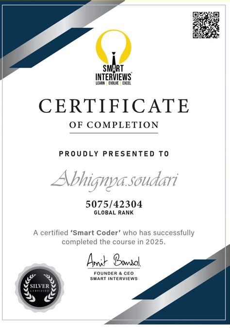 Smartinterviews Dsacourse Codingjourney Silvercertified Techlearning Abhignya Soudari
