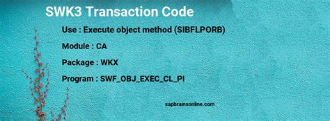 Swk3 Sap Tcode For Execute Object Method Sibflporb