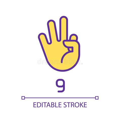Signing Digit Nine In ASL Pixel Perfect RGB Color Icon Stock Vector Illustration Of Deafness